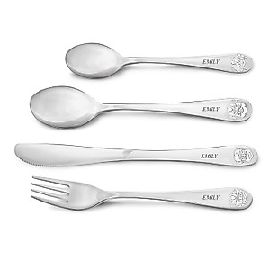 Maverton Kids Silverware in a Wooden Box – Personalized Paw Patrol Cutlery Set for her – Stainless Steel Engraved Utensil Set for Girls - Flatware for Birthday - BUNNIES