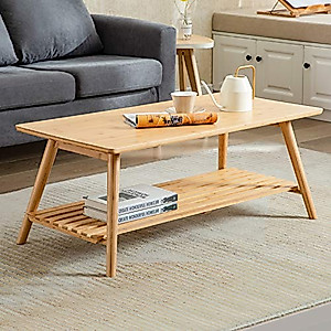 Nnewvante Coffee Table Foldable Bamboo Mid Century Desk TV Stand with Open Storage Shelf Center Table for Living Room Furniture RV No Assembly