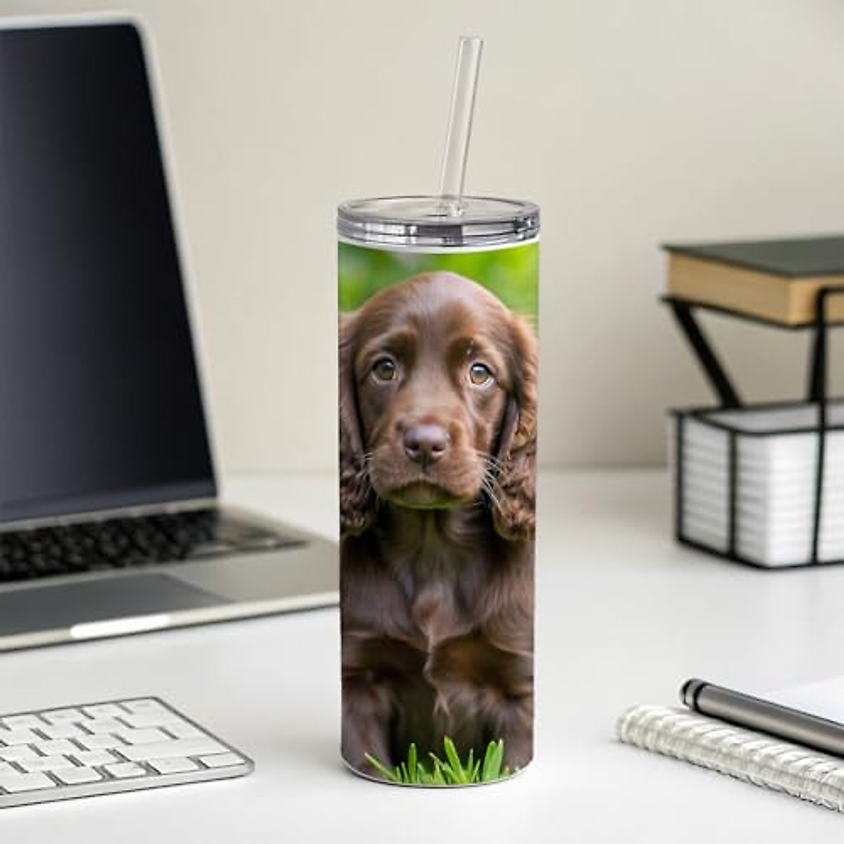 Field Spaniel Dog Puppy Photo Skinny Tumbler 20oz with Straw Insulated Water Bottle Gift