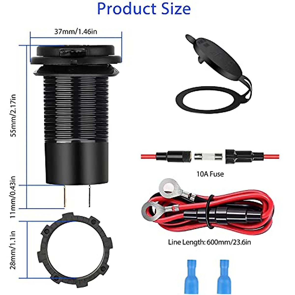 【2022 New】12V USB Outlet/12V USB C/Quick Charge 4.0 PD Type C & Quick Charge 3.0 USB Charger Socket/ADSDIA 12V/24V Car USB C Power Outlet/ Waterproof Charge Socket for Car, Boat, Motorcycle, Golf Cart