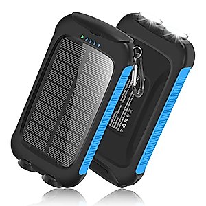 Dyuanup 20,000mAh Solar Charger Power Bank 2LED Flashlight IP65 Waterproof with Dual USB Outputs and Type C Input/Output Built-in Solar Panel for Outdoor Camping for All Cell Phones (Blue)