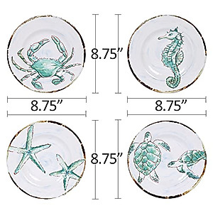 Gofunfun Melamine Salad Plates Set of 4, Salad/Dessert Plate for Outdoor/Indoor Use, Shatterproof, BPA Free, Dishwasher Safe Small Dinner Plates, Marine Life