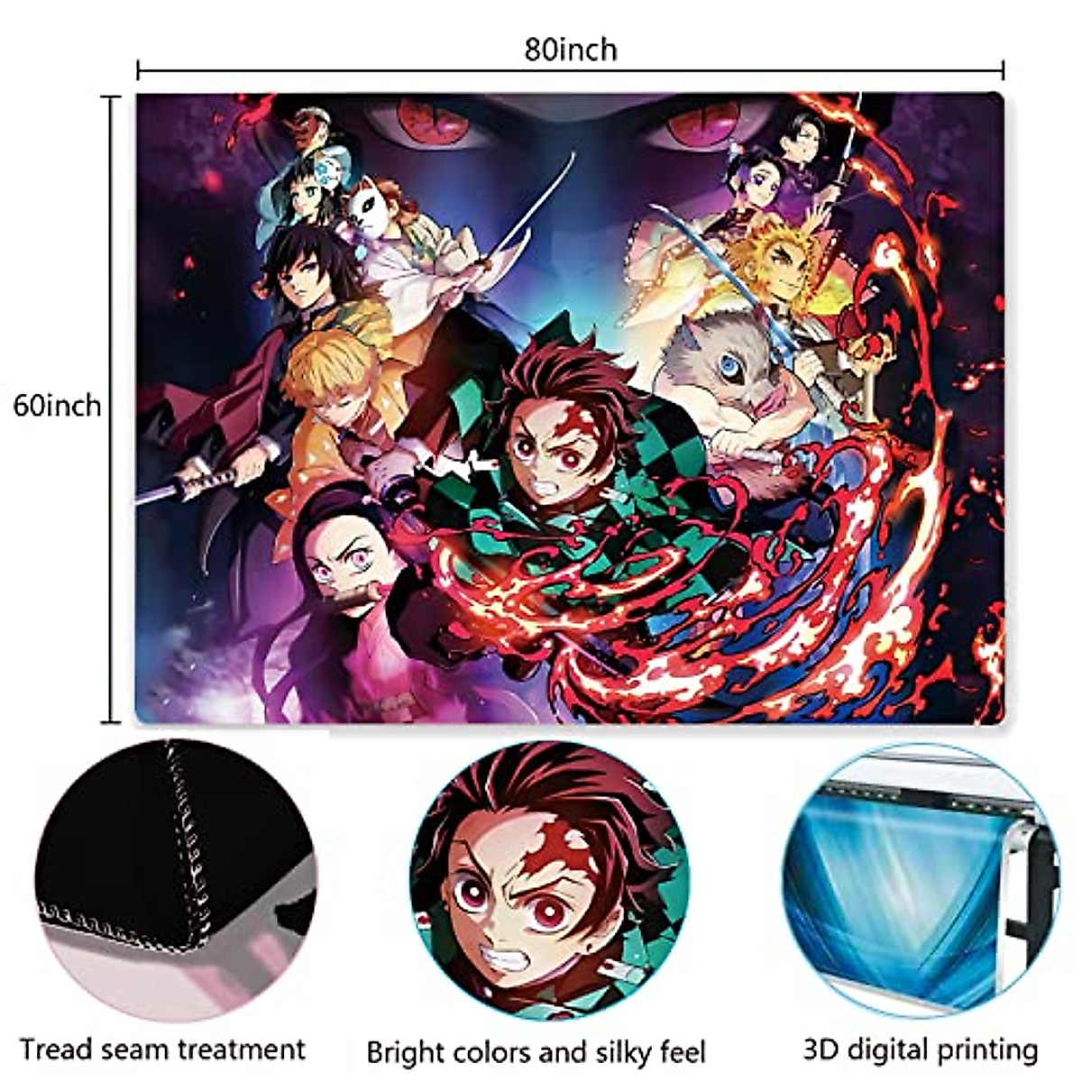 Demon Slayer-Anime-Tapestry-Poster, A Large Mural Scroll Suitable For Living Room, Bedroom And Birthday Parties, As A Gift To Relatives And Friends (60"X80"in, Fuchsia)
