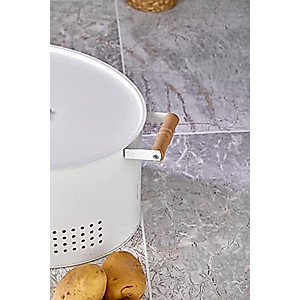 Potato Onion Metal Bin, Storage, Container - 2 Compartment Breathable Storage Container with Metal Lid (White 2)