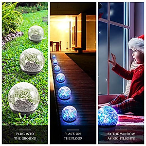 Garden Solar Lights Cracked Glass Ball Decorative Solar Globe Lights Outdoor Landscape Lights Waterproof LED Solar Patio Lights for Pathway Walkway Garden Yard Lawn Decoration (4 Pcs, 3.9 Inch)