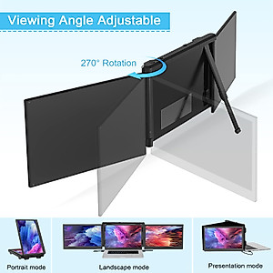 Fagomfer Triple Portable Monitor for Laptop, P2 Pro 13.3" Laptop Screen Extender, Dual Display Full 1080p HD IPS, Support M1 MacBook, for 13.3''-16.5'' Notebook Computer Mac Windows/Android