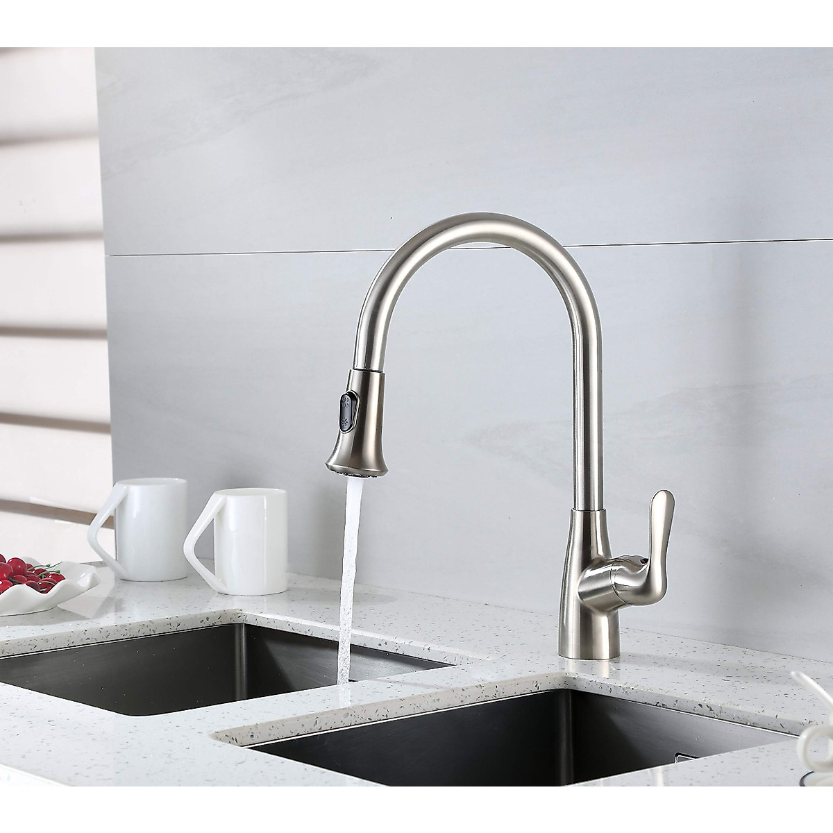 Derengge Stainless Steel Kitchen Faucet Single Handle Pull-Down Kitchen Sink Faucet,Faucet for Farmhouse, Camper, Laundry, Rv, Bar,KF-058-SS