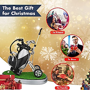 10L0L Golf Gifts, Golf Bag Pen Holder Golf Club Pens Gift Set Golf Race Souvenirs Unique Gifts for Men Dad Boss Golfer Fans Coworker - Silver + Black