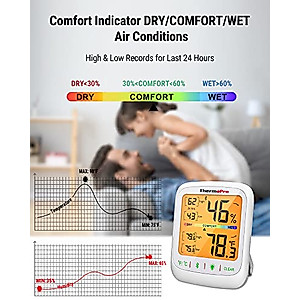 ThermoPro TP359 Bluetooth Hygrometer Thermometer, 260FT Wireless Remote Temperature and Humidity Monitor, with Large Backlit LCD, Indoor Room Thermometer and Humidity Gauge, Max Min Records