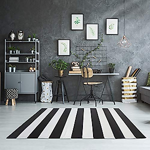 NANTA Black and White Striped Rug 5 x 6.5 (59"x79") Cotton Machine Washable Indoor Outdoor Stripe Rug Farmhouse