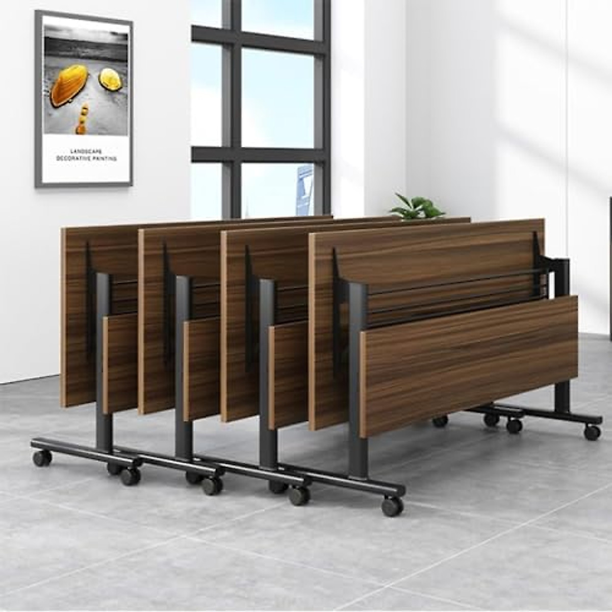 Folding Desk Portable Wood Table 3-Pack Training Room Stackable Conference Table Removable Computer Table Desk Saves Space for Conference Rooms, Media Centers (4)