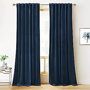RYB HOME Blue Velvet Curtains 84 inches- Blackout Curtains for Living Room, Thermal Insulated Noise Reducing Panels Soft Luxury Window Decor for Kids Bedroom, Navy Blue, W52 x L84 inches, 2 Panels