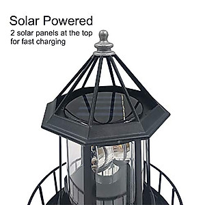 StepOK Solar Powered Lighthouse 360 Degree Rotating LED Beacon Light Outdoor Waterproof Decorative Light for Garden Lawn Patio Yard