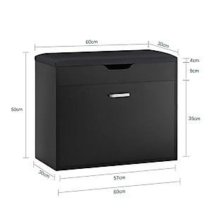 SoBuy Entryway Shoe Bench Shoe Cabinet with Folding Padded Seat & Flip-Drawer, Narrow Shoe Rack, Black, FSR95-SCH