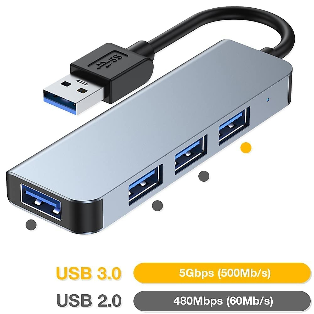 USB Hub, HILZO 4 Port Multiple USB Hub, USB 3.0, USB 2.0 Hub, Slim Portable USB Splitter, Office Accessories, Compatible with Surface, XPS, Dell, HP, Laptop, Desktop, PC, MacBook Pro Air, iMac, More