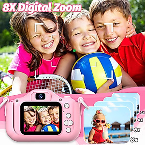 Goopow Kids Digital Camera, Pink Purple, 32GB MicroSD Card Included, Shockproof and Durable for Girls Ages 3-10