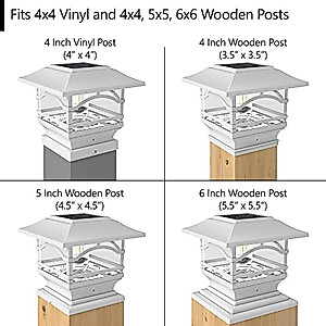 Davinci Lighting Edison Solar Outdoor Post Cap Lights - 4x4 5x5 6x6 - Bright LED Light for Fence Deck Garden or Patio Posts - Pearl White (2 Pack)