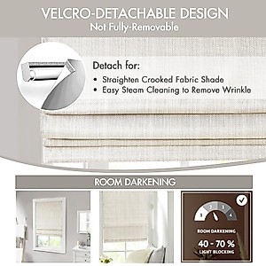 Madison Park Galen Cordless Roman Shades - Fabric Privacy Single Panel Darkening, Energy Efficient, Thermal Insulated Window Blind Treatment, for Bedroom, Living Room Decor, 35" x 64", Ivory