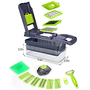 17-in-1 Vegetable Chopper with 9 Blades, Container and Drain Basket - For Veggies, Fruits, Onions, Potatoes, Carrots