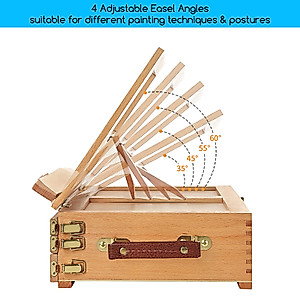 MEEDEN Large Adjustable Artist Tabletop Sketchbox Easel- Multi-Function Solid Beech Wood Storage Box Easel with 3-Drawer for Artist, Art Students & Beginners
