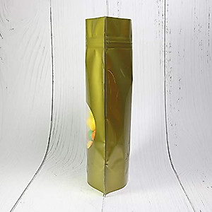 Double-Sided Matte/Glossy Color with Clear Round Window Stand-Up Pouch (6.3" x 8.7", Glossy Gold | 100 Bags)