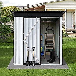 KELRIA 5Ft x 3Ft Outdoor Metal Garden Shed, Steel Garden Storage Shed with Single Lockable Door & Vents, Waterproof Anti-Corrosion Tool Storage Clearance for Backyard Patio Lawn, White+Black