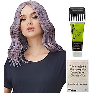 Bundle - 4 Items: Velvet Wavez Wig by Rene Paris, Christy's Wigs Q & A Booklet, BeautiMark Synthetic Shampoo & Wide Tooth Comb - Color: Polar Sky