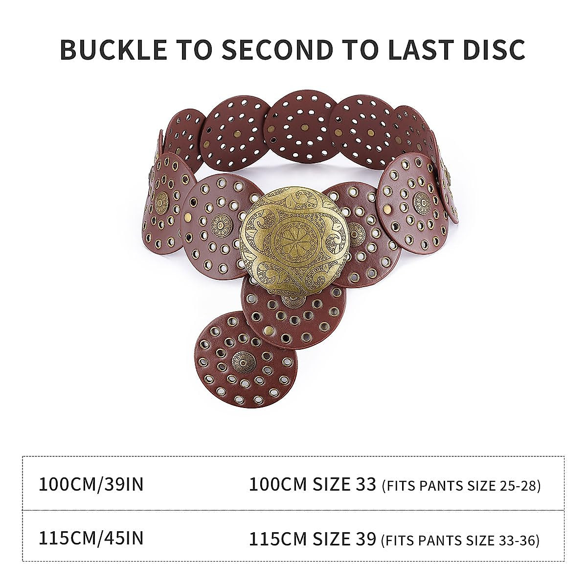 Concho Belts for Women Western Style, Vintage Wide Leather Belt, Circle Whippy Concho Belts, Boho Moroccan Belt Black (Brown, 115cm/45in)