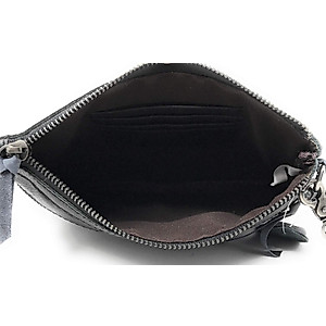 Western Genuine Tool Leather Cowhide Cow Fur Fringe Womens Crossbody Bag in 3 Colors (Black)