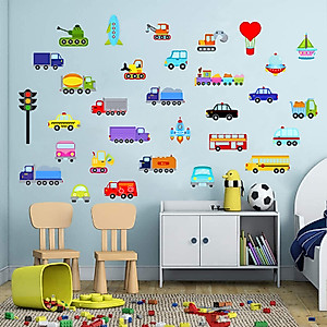 Maydahui Cartoon Cars Wall Stickers Truck Vehicles Wall Decals (35 * 40 Inch) Peel & Stick Removable Construction Transports Decal Decor for Kids Boys Bedroom Nursery Classroom