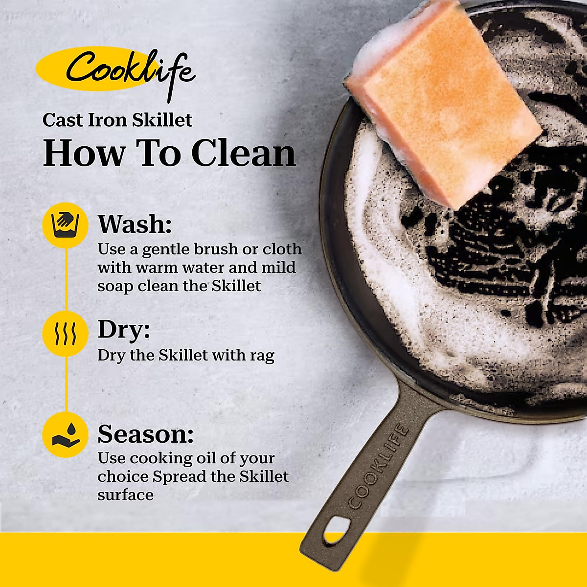 COOKLIFE 10.25 Inch Smooth Pre-Seasoned Round Cast Iron Skillet with Handle Cover, Frying Pan with Long Handle - Use in th Oven, Over a Campfire Fire or on the Stovetop, Induction, Grill, Bronze