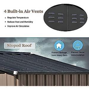 Merax Outdoor Storage Shed, 8X 6 FT Metal Garden Shed Steel Tool Shed Storage House with Adjustable Shelf and Lockable Doors,Tool Cabinet with Vents and Foundation for Backyard, Patio & Lawn, Brown