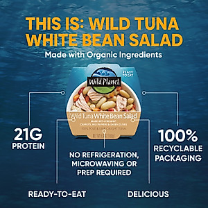 Wild Planet Ready-To-Eat Wild Tuna White Bean Salad With Organic Chickpeas, Carrots, Red Peppers & Green Olives 5.6oz, Pack Of 4