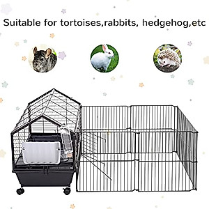PawHut 2-Level Rolling Small Animal Playpen & Cage, Foldable Small Rabbit Fence, Guinea Pig House, Hedgehog Cage, Water Bottle, Water Bowl, Pet Exercise Pen, 35" L