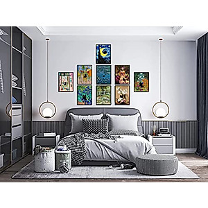 9 Pieces of Matisse's interesting Black Cat Posters Wall Art Print Monet Eclectic Aesthetics Retro Wall Decoration Cat Lover Canvas Flower Printing Colorful Farmhouse Gallery Bedroom Bathroom