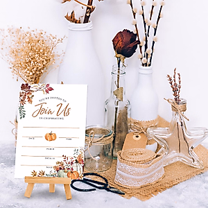 Whaline Fall Invitations 25 Sets Autumn Leaves Pumpkin Invitation Cards with Envelopes Stickers Rustic Harvest Blank Invites for Thanksgiving Wedding Birthday Baby Shower, 5 x 7 Inch