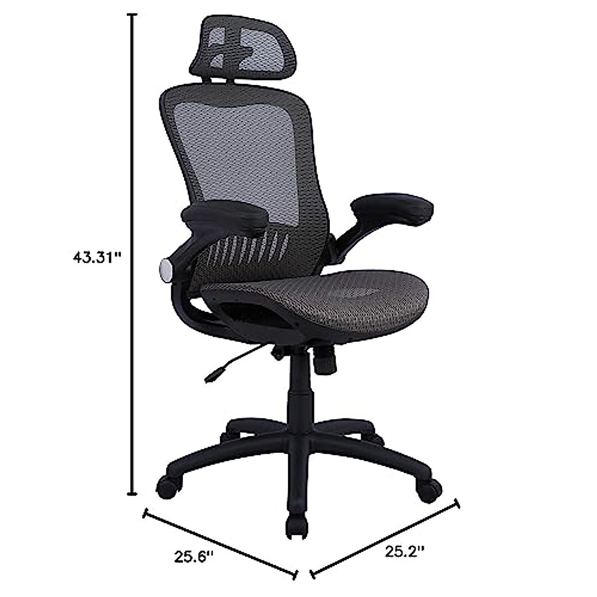 Amazon Basics Adjustable High-Back Mesh Chair with Flip-up Arms and Head Rest – Grey