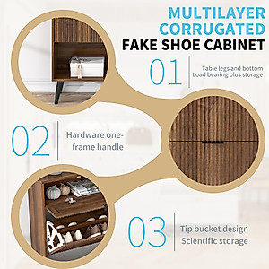 Shoe Storage Cabinet with 2 Flip Drawers Narrow Shoe Cabinet with Doors Freestanding Shoe Organizer Cabinet with Adjustable Shelf Slim Hidden Cabinet for Entryway (Walnut)