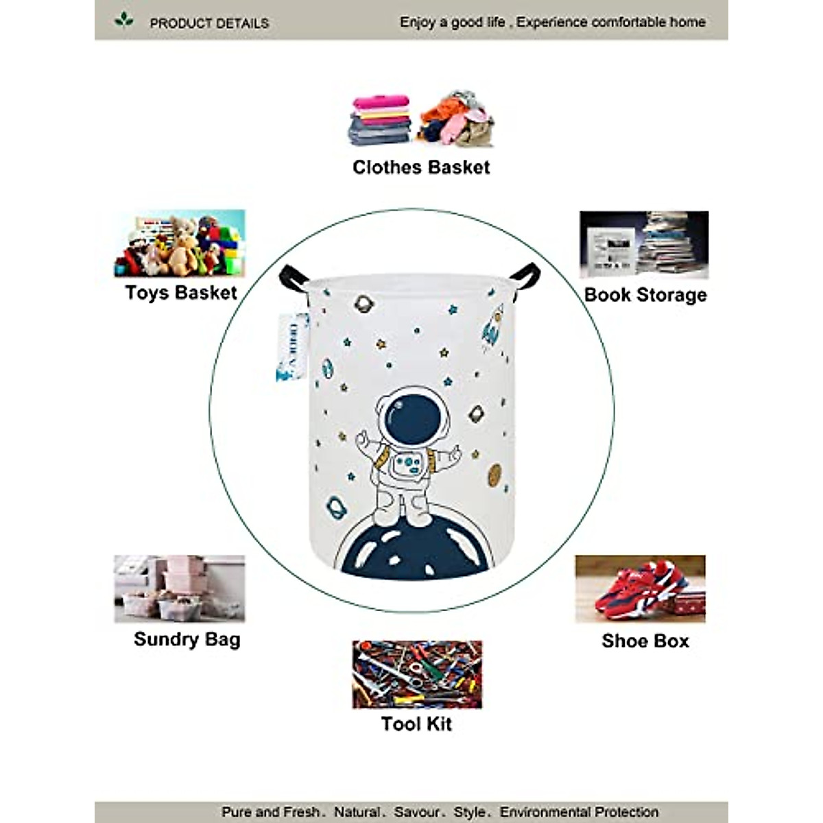 ONOEV Round Fabric Storage Bin,Decorative Basket,Organizer Basket with Handles,for Clothes Storage,books and sundries (Star astronaut), 19.7inch(H) x 15.7inch(D)