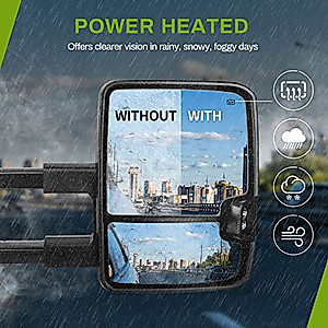 AUTOSAVER88 Towing Mirrors Compatible with 2003-2007 Chevy Silverado GMC Sierra 1500 2500 3500 Tahoe Suburban Avalanche Yukon Power Heated LED Signal Side View Mirror Pair Chrome