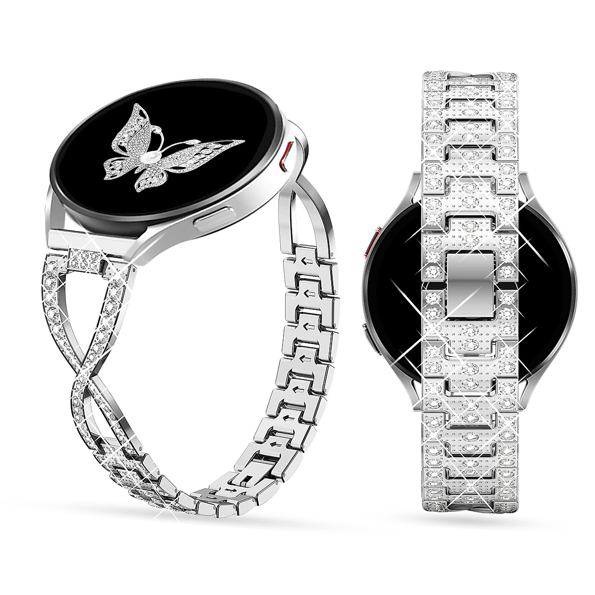 20mm Bling Band Compatible for Samsung Galaxy Watch 4/Watch 6/Watch 5 40mm 44mm, Galaxy Watch 4 Classic 42mm 46mm, Active 2, Watch 42mm, Watch 3 41mm, Women Adjustable Rhinestone Wristband Strap