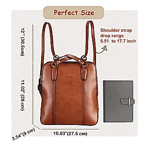 Banuce Fashion Leather Convertible Backpack Purse for Women Small Shoulder Bag School Daypack Brown
