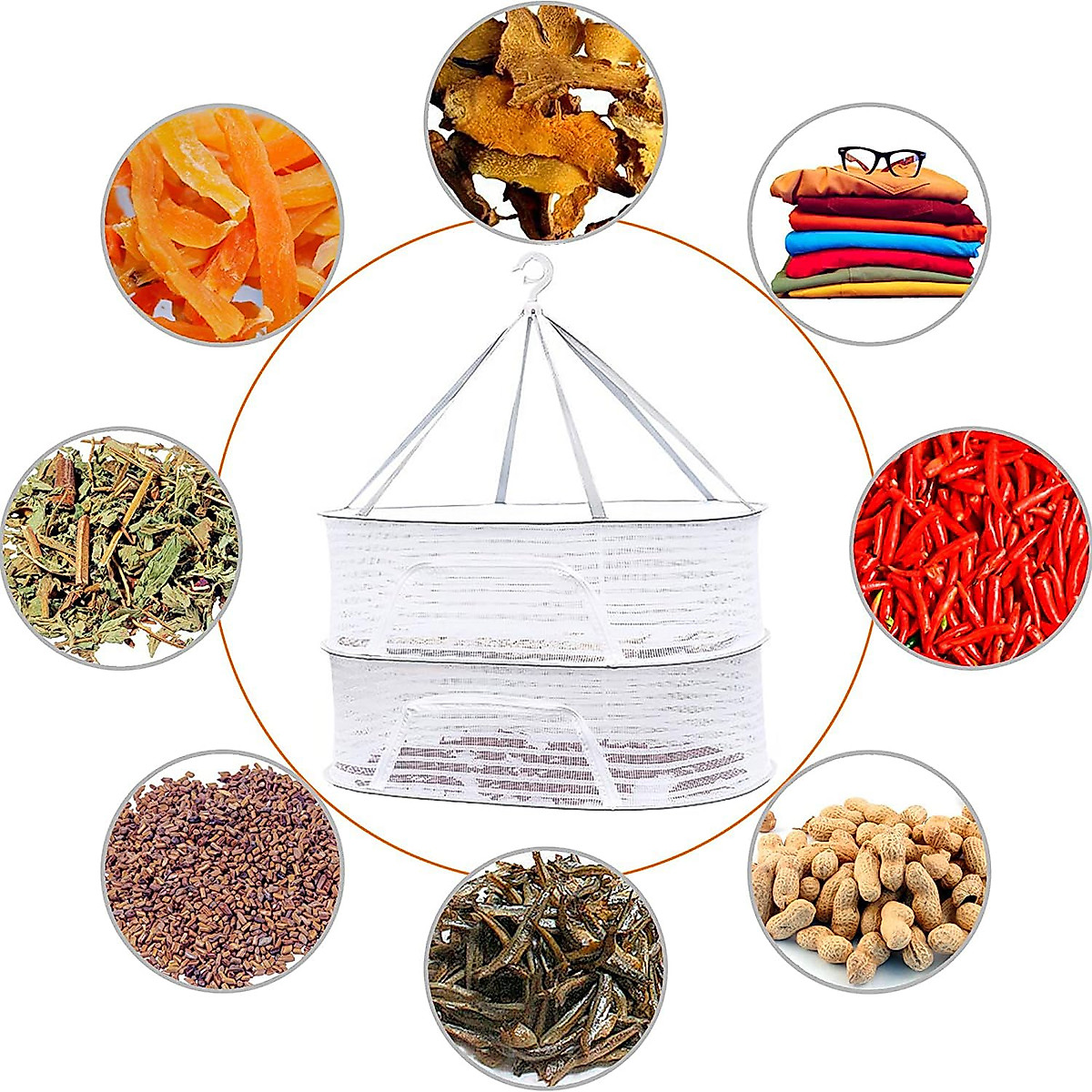 YUNXIASW Herb Drying Rack 2 Layers Folding Mesh Hanging Drying Net Vegetable Dryer Multifunctional with Zipper,Dry Plants, Herbal,Weed,Clothing,Foods Drying Rack(White)