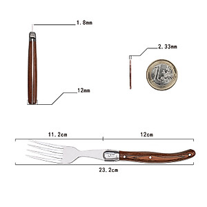 Forks Set of 6, Hailingshan Heavy Duty Stainless Steel Dinner Table Flatware Set, Laguiole Premium Kitchen Cutlery Utensils Salad Meat Steak Fork Mirror Finish Wooden Handle 23cm 6-Piece [Gift Box]