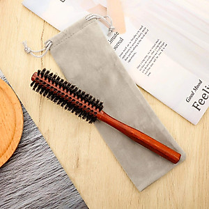 2 Pieces Small Round Hair Brush Mini Bristle Beard Brush for Men Women with 2 Piece Drawstring Bags for Thin or Short Hair