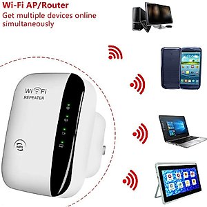 300Mbps WiFi Extender Signal Booster, Wireless Dual-Band Network Repeater, with Ethernet Port, 1-Tap Setup Access Point,Covers Up to 2640 Square Feet, WiFi Range Extender