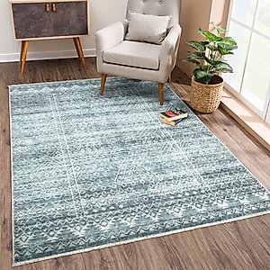 Bloom Rugs Caria Washable Non-Slip 5x7 Rug - Teal/Ivory Geometric Area Rug for Living Room, Bedroom, Dining Room, and Kitchen - Exact Size: 5' x 7'