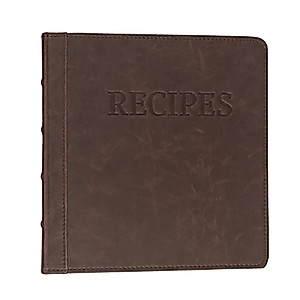 Samsill 2" Junior Recipe Binder Set, Complete with 50 Pack 4" x 6" Recipe Card Sleeves, and 8 Custom Dividers, Faux Brown Leather