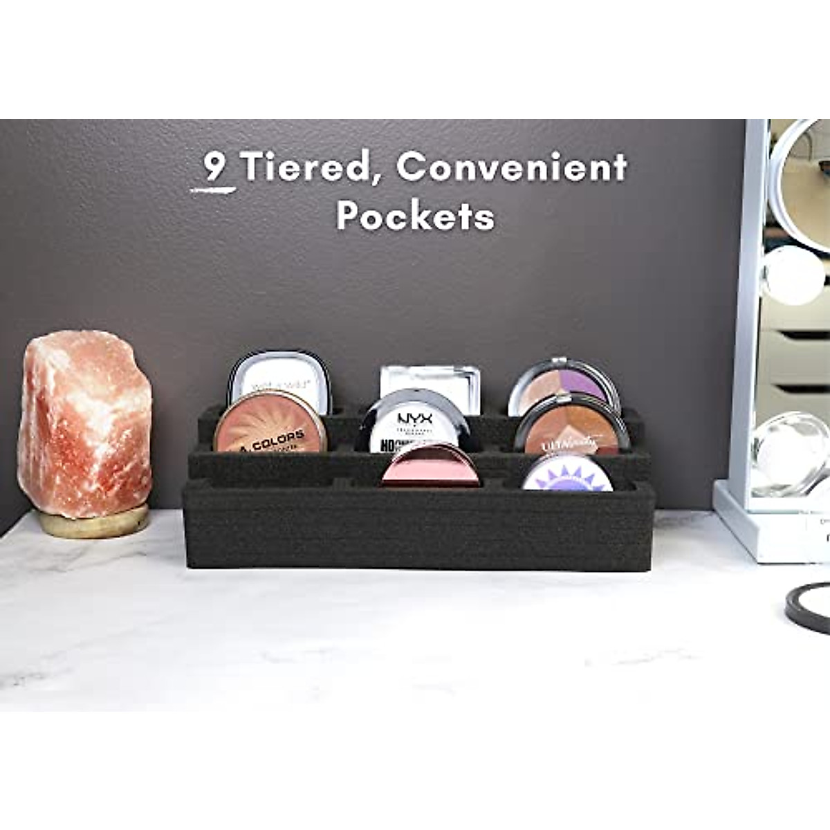 Polar Whale 2 Compact Organizer 3-Tier Stands Premium Durable Black Foam Tray Washable Waterproof Insert Storage for Home Bathroom Bedroom Cosmetic 11.4 x 4.9 x 3 Inches 9 Compartments