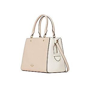 kate spade handbag purse Leila medium triple compartment satchel in leather, Light Sand